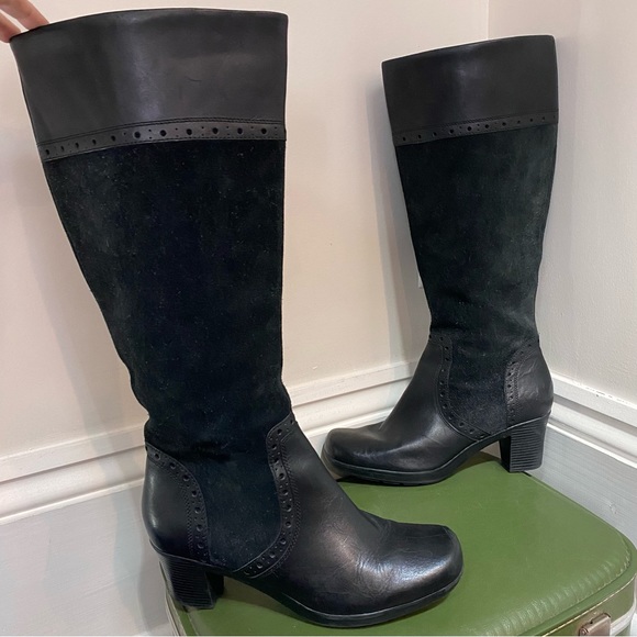 Clarks | Shoes | Clarks Leather Suede Stacked Heel Tall Boots W Oxford ...